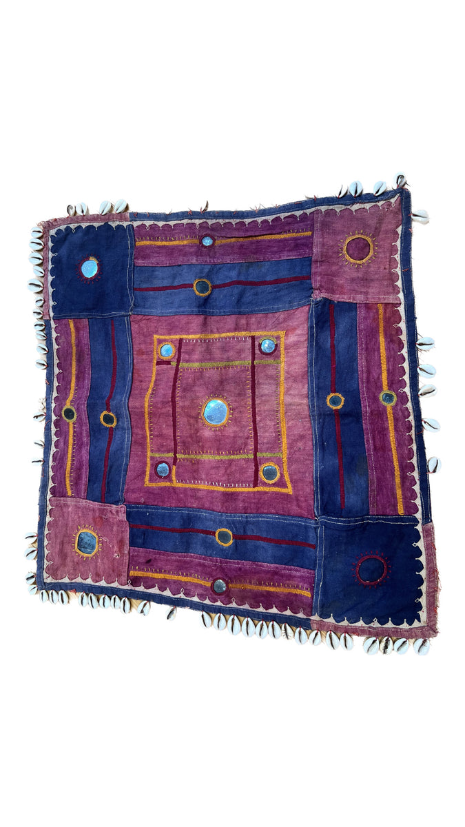 18" x 18.5" Embroidered Mirror Textile with Shell Detail | Artisans in ...